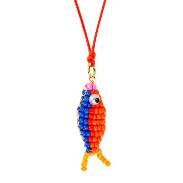 Persia Donà Jewelry Orange / Blue Beaded Fishy On A String Necklace - Orange/blue
