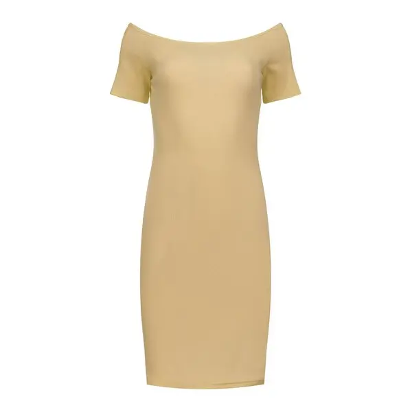 CONQUISTA Off-shoulder Ribbed Dress - Beige