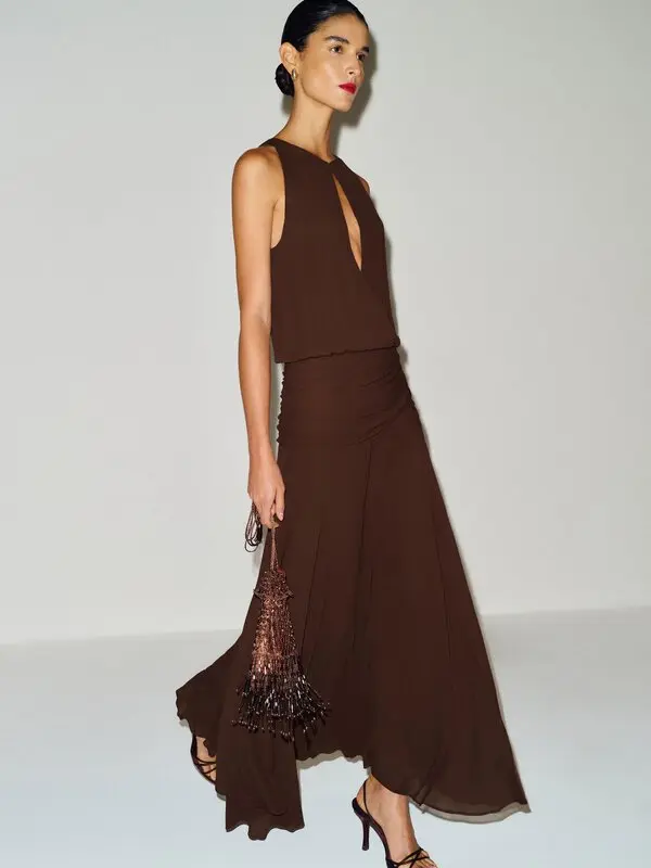REFORMATION Maxi Dress With Keyhole Cutout And Side Slit - Brown