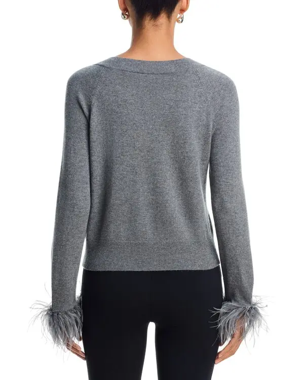 MILLY Feather Cuff V Neck Sweater