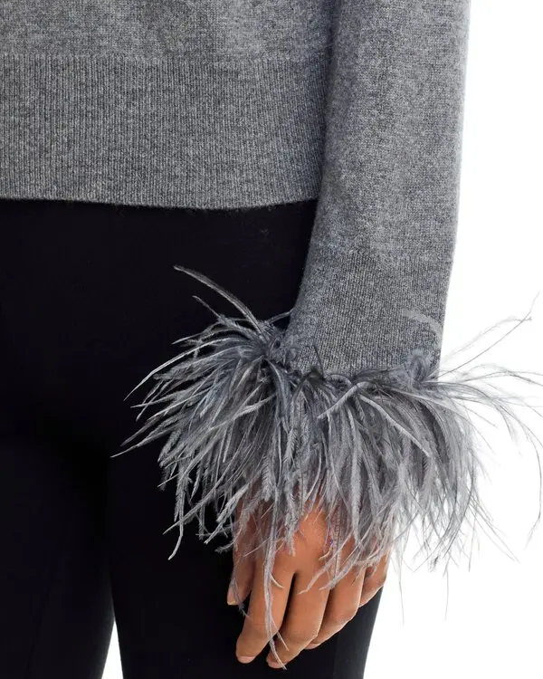 MILLY Feather Cuff V Neck Sweater