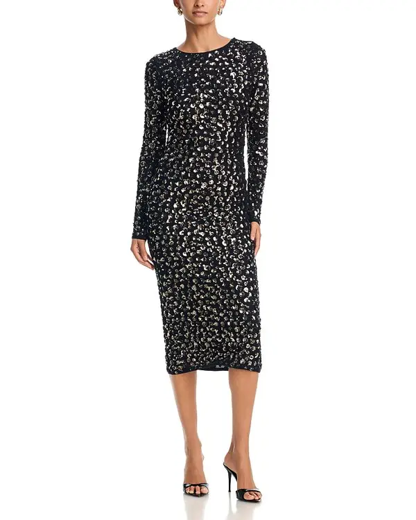 MILLY Abbygail Sequin Midi Dress - Black