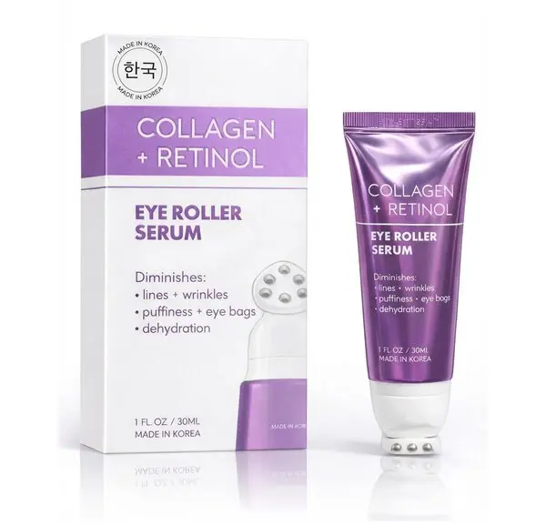 LOVERY Collagen + Retinol Korean Eye Roller Serum Korean Skincare For Anti-aging Under Eye Treatment - Purple