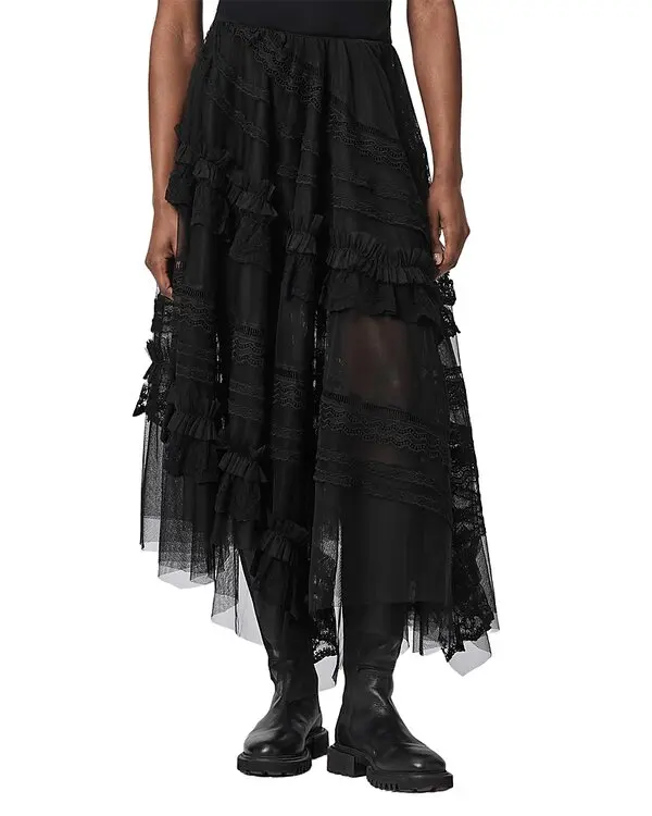 ALLSAINTS Jen Ruffled Lace Skirt - Black