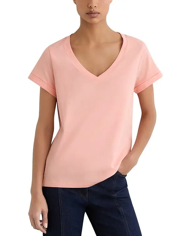REISS Cotton V Neck Tee - Pink
