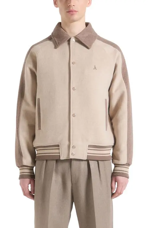 Manière De Voir Contrast Wool Blend Varsity Jacket