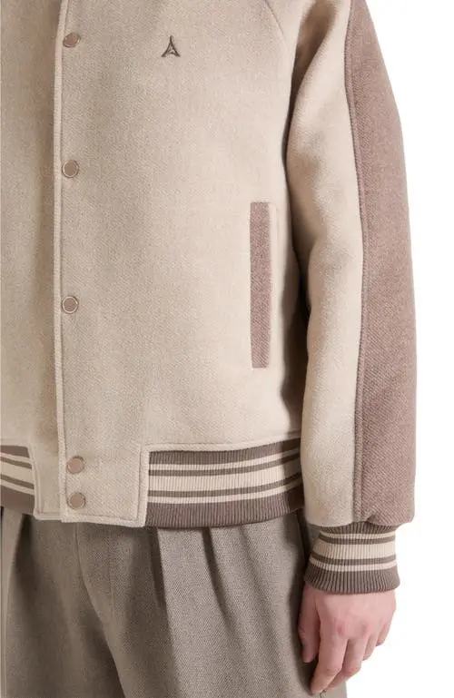 Manière De Voir Contrast Wool Blend Varsity Jacket