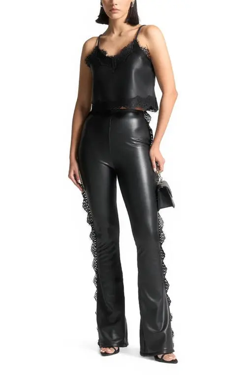 Manière De Voir Lace Trim Leather Fit And Flare Leggings