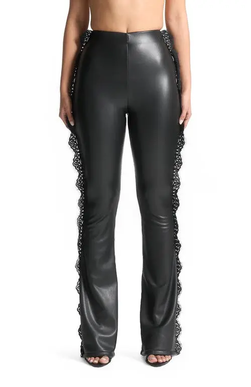 Manière De Voir Lace Trim Leather Fit And Flare Leggings