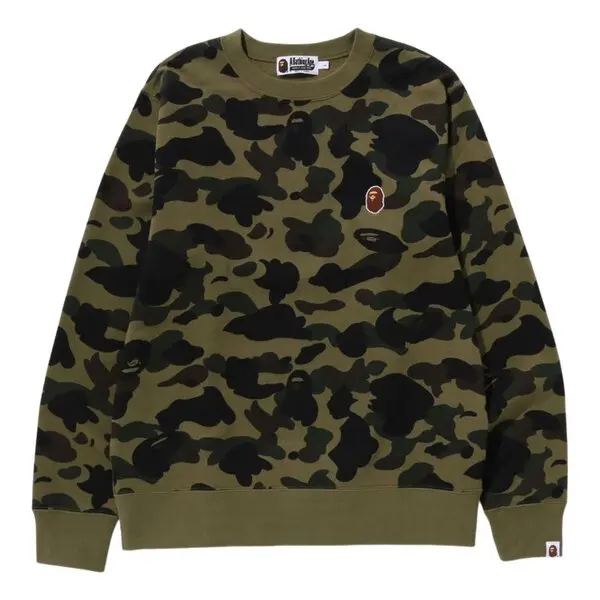 A BATHING APE 1st Camo One Point Crewneck Sweatshirt - Green