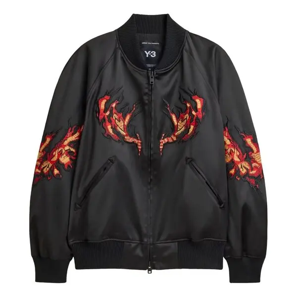 Adidas Y-3 Embroidered Graphic Satin Bomber Jacket