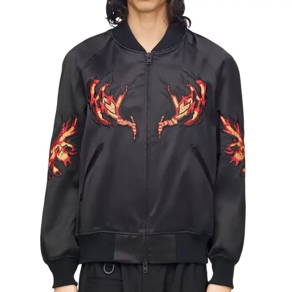 Adidas Y-3 Embroidered Graphic Satin Bomber Jacket