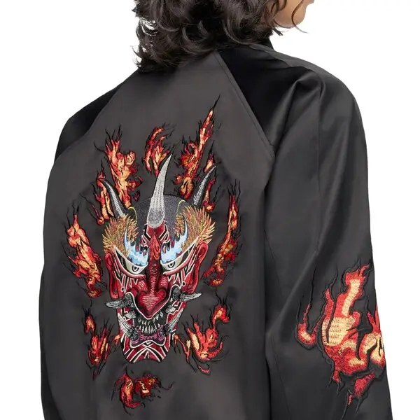 Adidas Y-3 Embroidered Graphic Satin Bomber Jacket