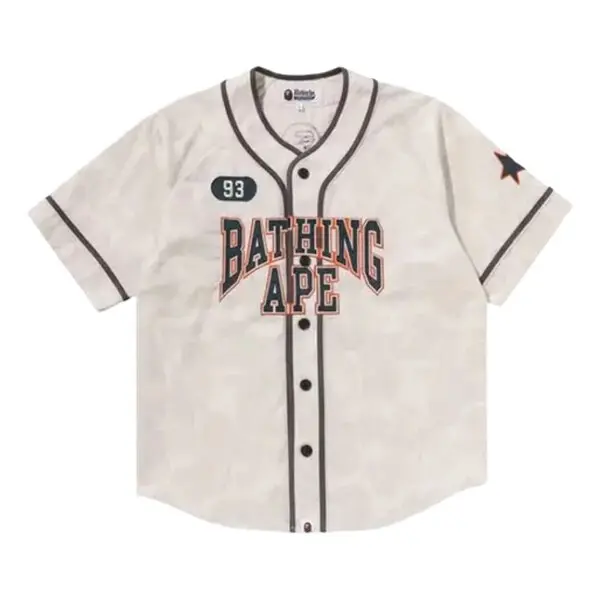 A BATHING APE Camo Multi Logo Baseball Shirt