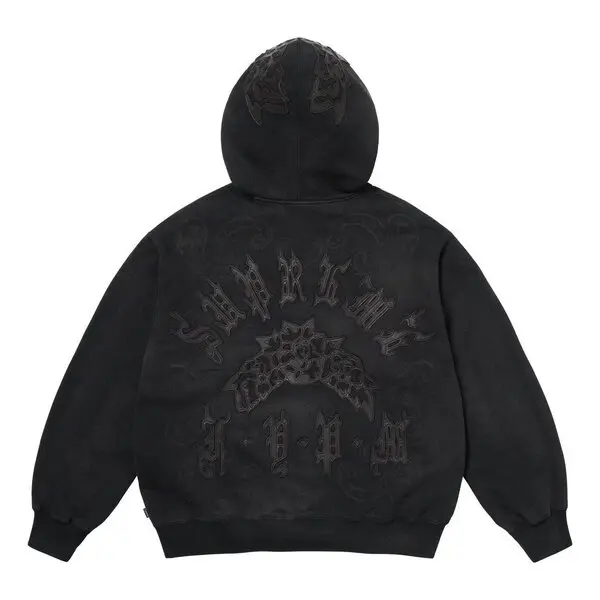 Supreme Leather Appliqué Zip Up Hooded Sweatshirt