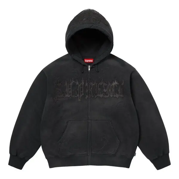 Supreme Leather Appliqué Zip Up Hooded Sweatshirt - Black