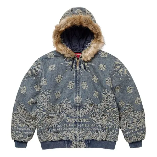 Supreme Bandana Jacquard Denim Hooded Work Jacket - Blue