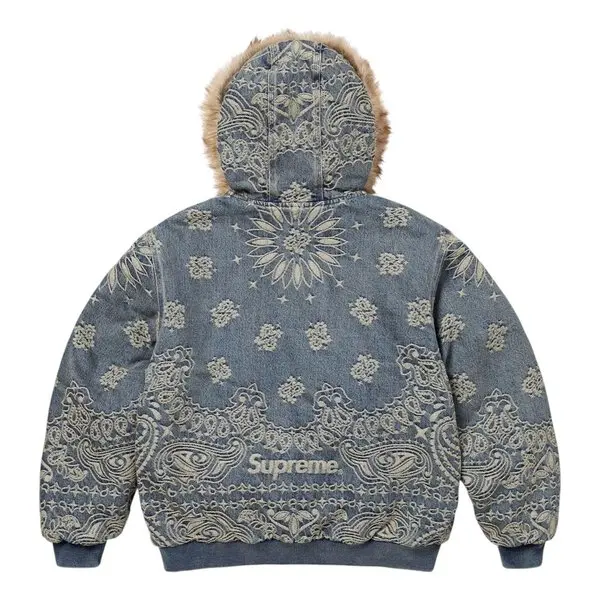 Supreme Bandana Jacquard Denim Hooded Work Jacket - Blue