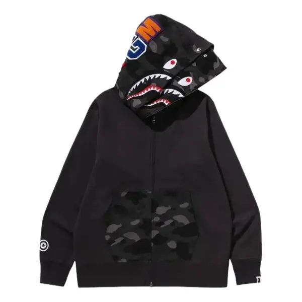 A BATHING APE Color Camo Shark Full Zip Double Hoodie - Black