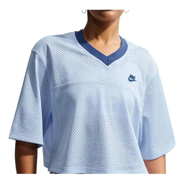Nike Nsw Heritage Festival Crop Mesh Jersey - Hydrogen Blue/mystic Navy