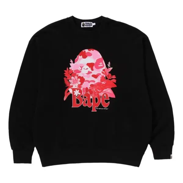 A BATHING APE Floral Ape Head Crewneck - Black
