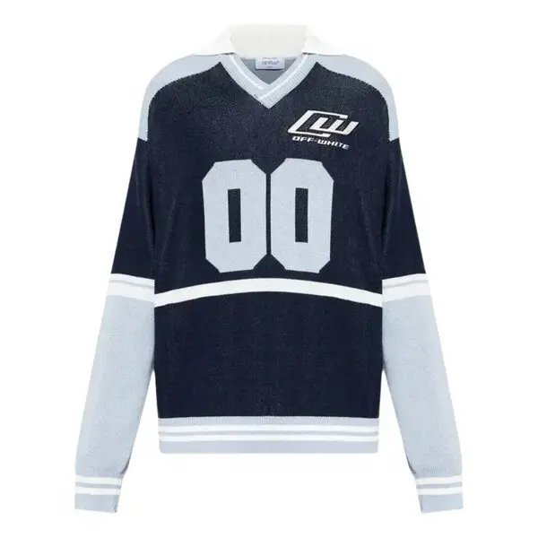 Off-White Owr 00 Sporty Knit Long-sleeve Polo 'black - Black/blue
