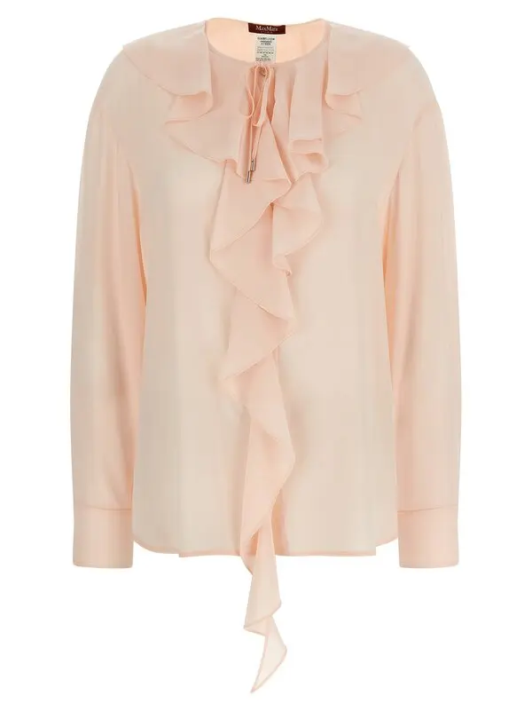 Max Mara Mstepica Silk Crepe De Chine Blouse With Ruffle Detail - Pink