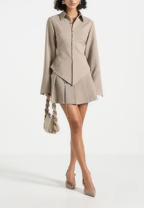 Manière De Voir Sonia Asymmetric Tailored Shirt - Taupe