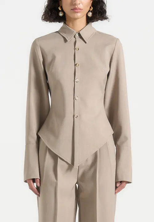 Manière De Voir Sonia Asymmetrical Tailored Shirt - Taupe