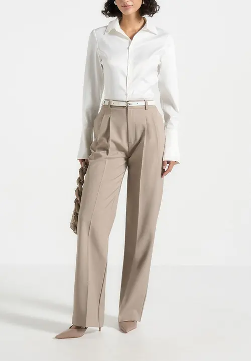 Manière De Voir Julie Fluid Pleat Front Tailored Trousers - Taupe