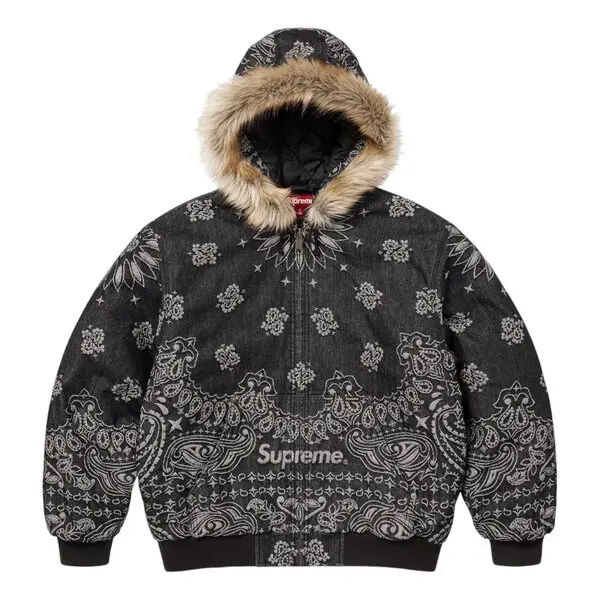 Supreme Bandana Jacquard Denim Hooded Work Jacket - Black