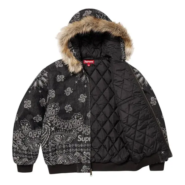 Supreme Bandana Jacquard Denim Hooded Work Jacket - Black