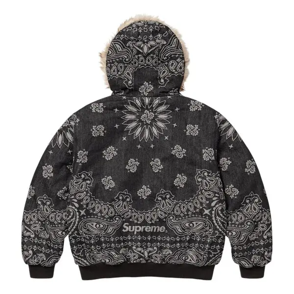 Supreme Bandana Jacquard Denim Hooded Work Jacket - Black