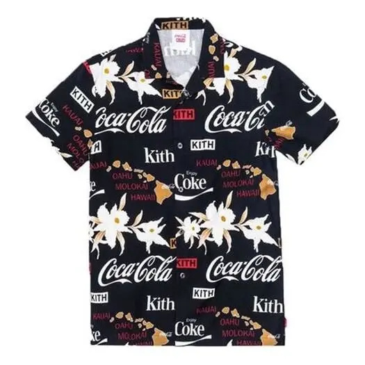 Kith X Coca-cola Hawaiian Camp Button Up 'black - Black/white