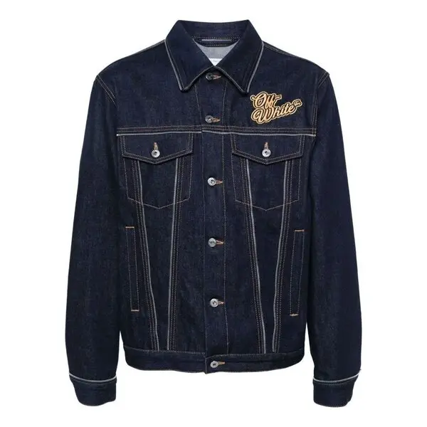 Off-White 90s Logo Skate Denim Jacket 'raw Blue Gold - Blue/gold