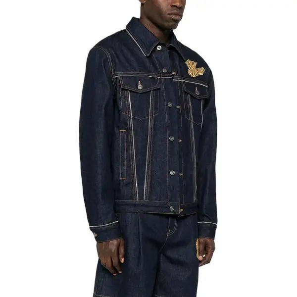 Off-White 90s Logo Skate Denim Jacket 'raw Blue Gold