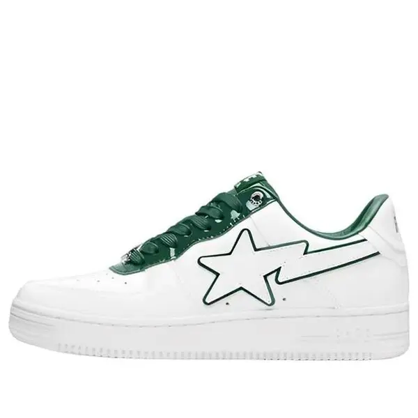 A BATHING APE Sta Leather Low Green - White