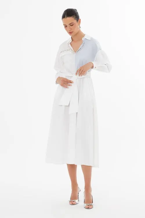 GIZIA Beaded Belted Dress - White