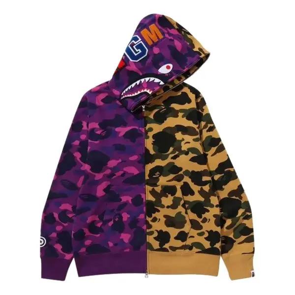 A BATHING APE Split Camo Shark Full Zip Hoodie - Purple