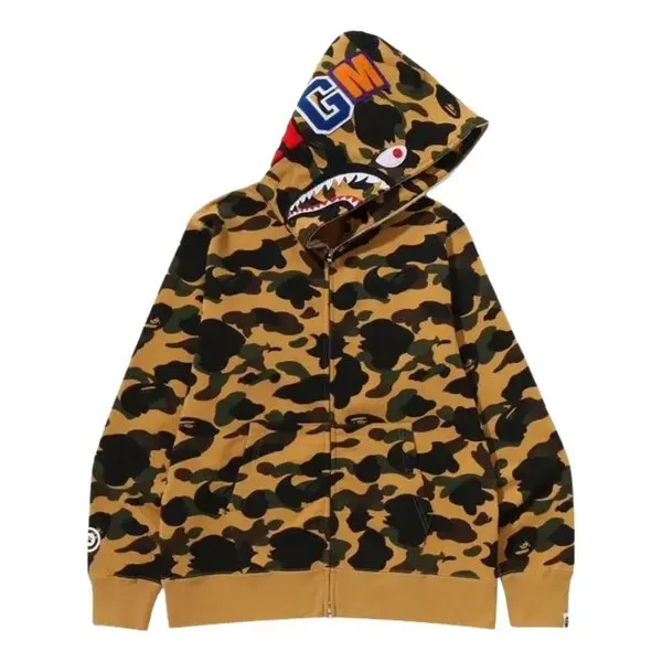 A BATHING APE Camo Shark Full Zip Hoodie - Yellow