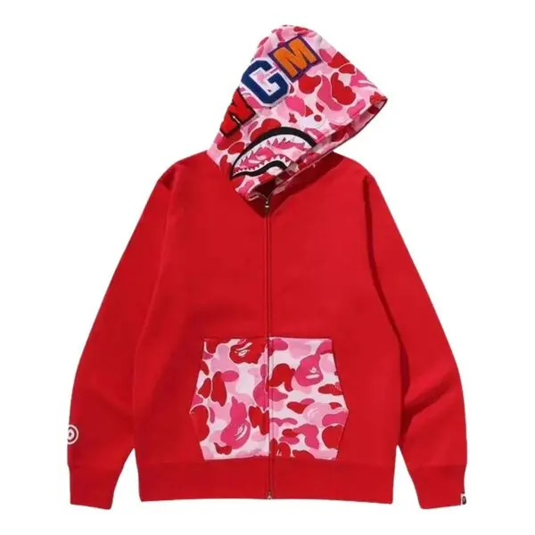 A BATHING APE Camouflage Shark Full Zip Hoodie - Red