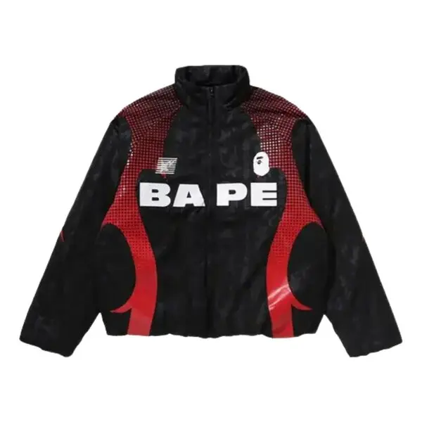 A BATHING APE Aba Frame Monogram Jacquard Multi Logo Padded Jacket - Black
