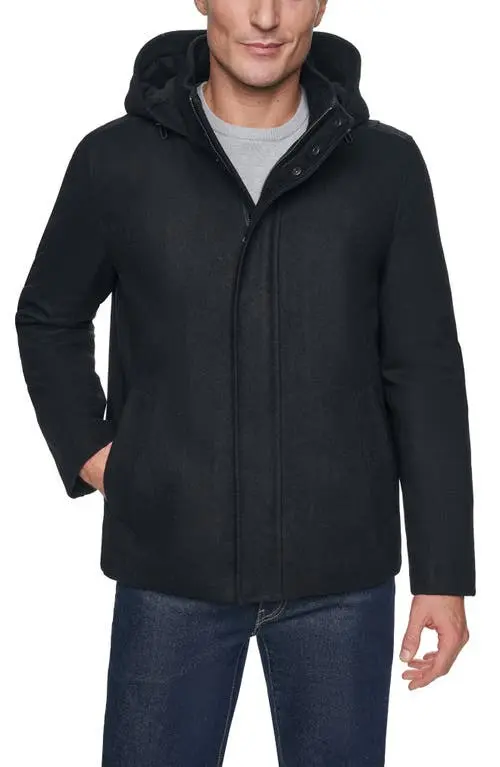 Cole Haan Hooded Wool Blend Field Coat - Black