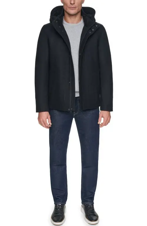 Cole Haan Hooded Wool Blend Field Coat - Black