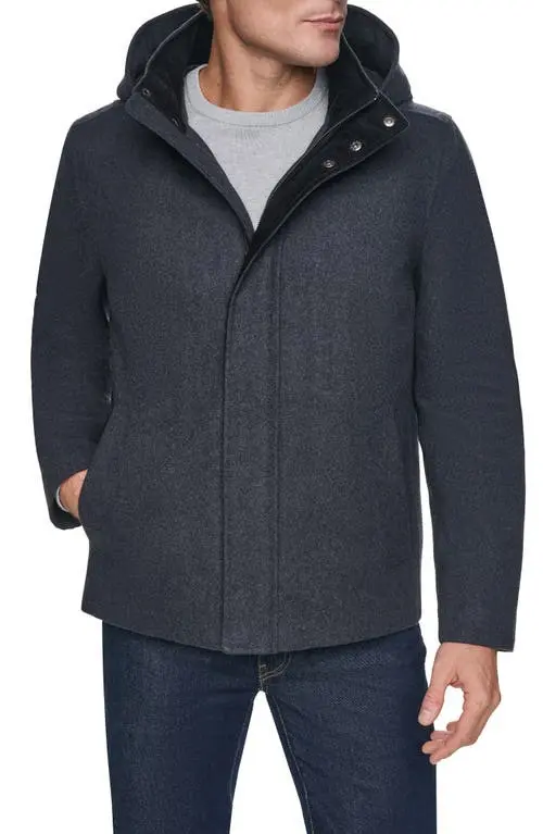 Cole Haan Hooded Wool Blend Field Coat - Charcoal