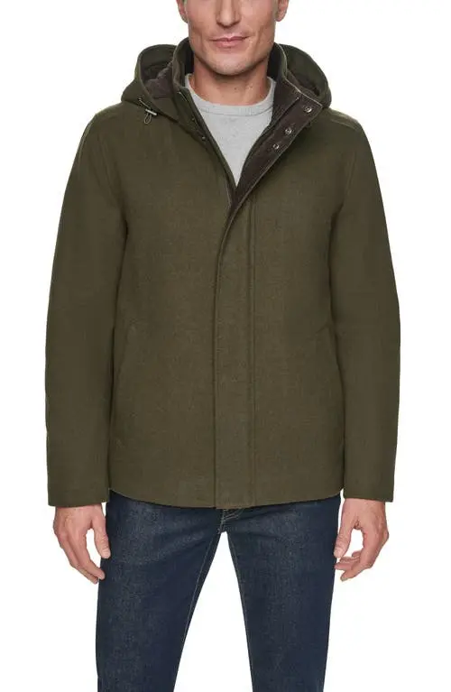 Cole Haan Hooded Wool Blend Field Coat - Olv