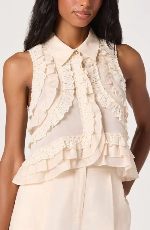 Astr The Label Nienna Eyelet Ruffle Linen Blend Top - Cream