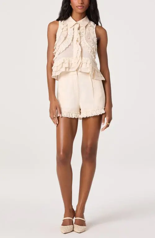 Astr The Label Nienna Eyelet Ruffle Linen Blend Top