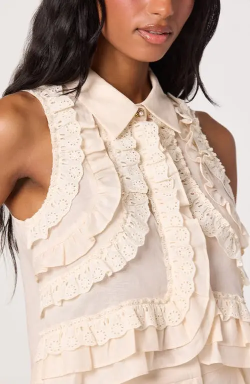 Astr The Label Nienna Eyelet Ruffle Linen Blend Top