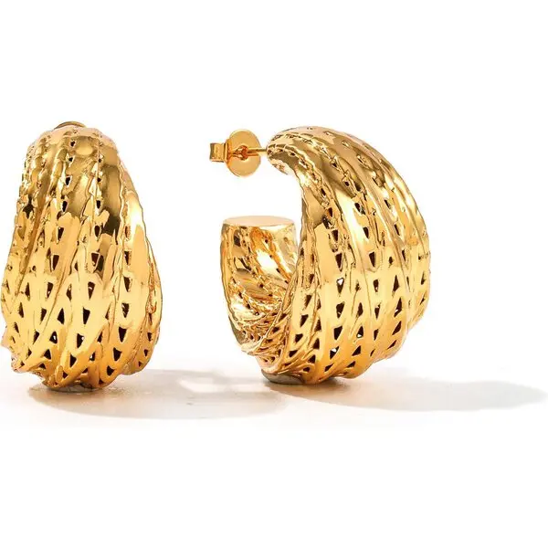 LAMINAR JEWELRY Flow Edgy Hoop Earrings - Gold